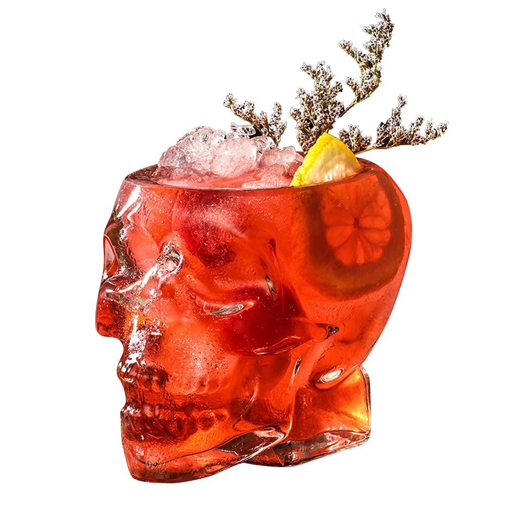 Funny skull glass Wine Glass,Drinking Glass,Gift,Engraved Design,Large Glasses,vodka spirits cup glass,new Crystal Skull cup,Halloween decor Gifts(350ML),Clear,1 Count (Pack of 1)