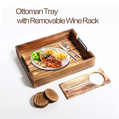 Wood Ottoman Serving Tray with Handles & Cup Holder Wooden Wine Serving Tray with Removable Glass Holder Antique Breakfast Serving Trays in Bed Coffee Table