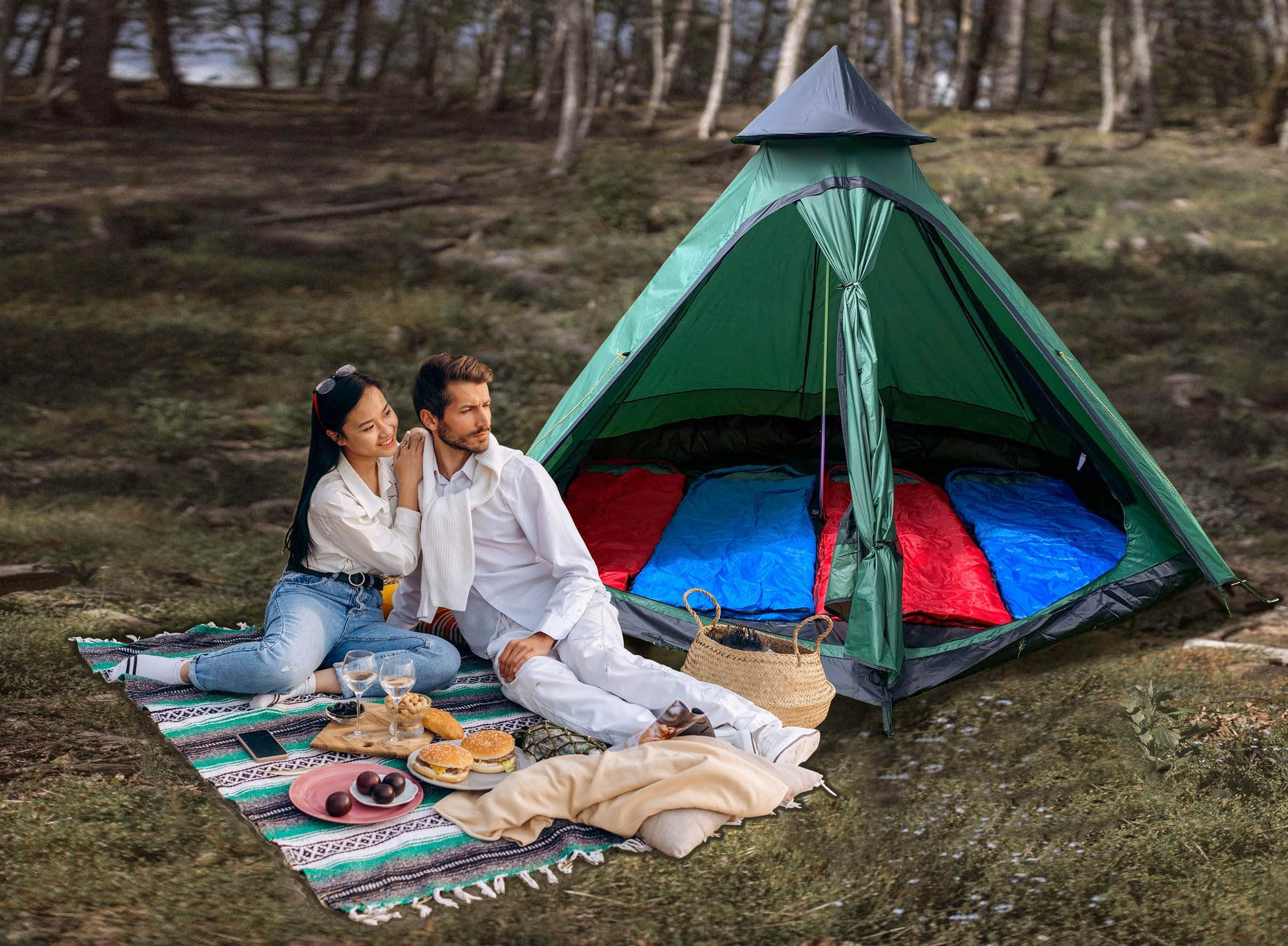 Hasika 4 Person Camping Tent Teepee Tent with Screen Netting and Rainfly Easy Set Up Waterproof Windproof Large Space 12x10ft