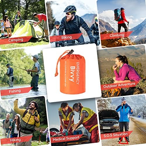 Esky Emergency Sleeping Bag, 2 Pack Survival Bag Portable Thermal Bivy Sack, Waterproof Lightweight Emergency Blanket Survival Gear with Compass and Whistle for Camping Hiking Outdoor Adventure