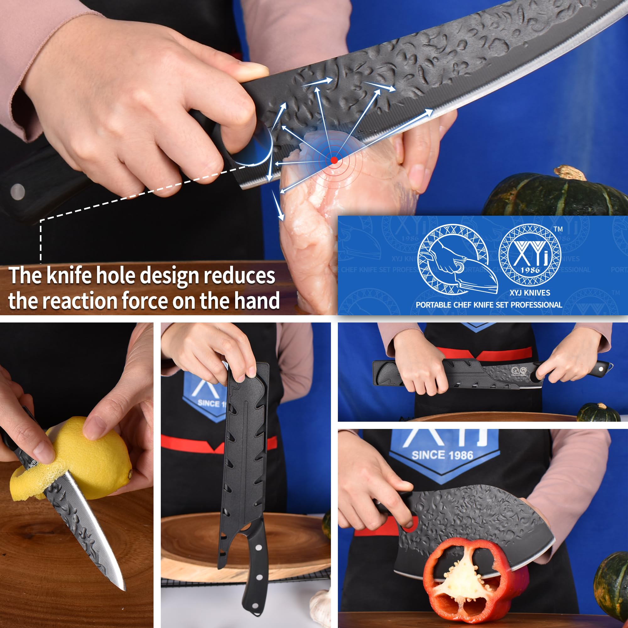 XYJ Professional Chef Knife Set with Bag Japanese Kitchen Knives Serbian Meat Cleaver for Camping Outdoor