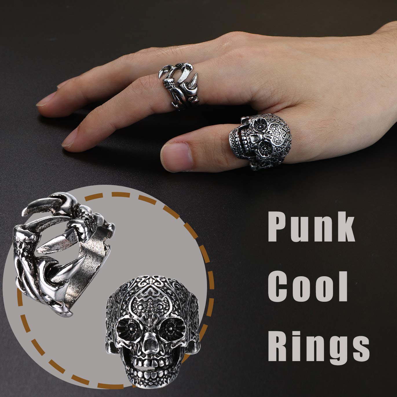 FIBO STEEL 12 Pcs Vintage Punk Rings Octopus Dragon Snake Ring for Men Women Adjustable Cool Gothic Ring Set Jewelry