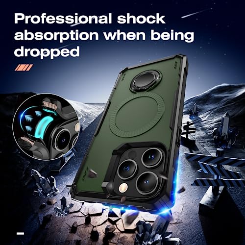 Ruky for iPhone 14 Pro Max Magnetic Case with Built-in Magnets, [360° Rotatable Ring Holder] [Support Car Mount] [Military Drop Protection] Shockproof Case for iPhone 14 Pro Max 6.7", Green