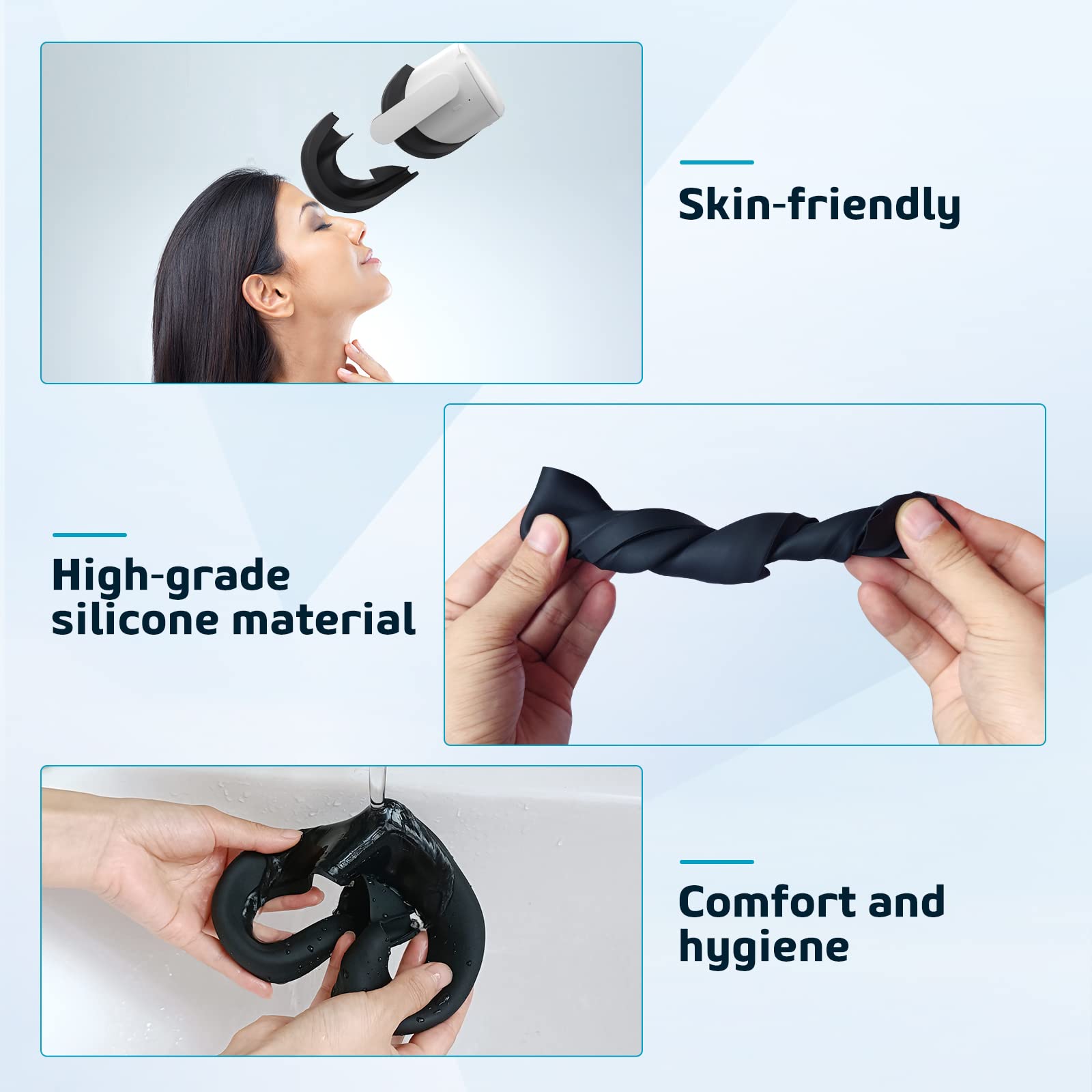iTwano VR Face Cover and Lens Protector for Quest 2, Silicone Face Pad Compatible with Oculus Quest 2 Accessories (Black)