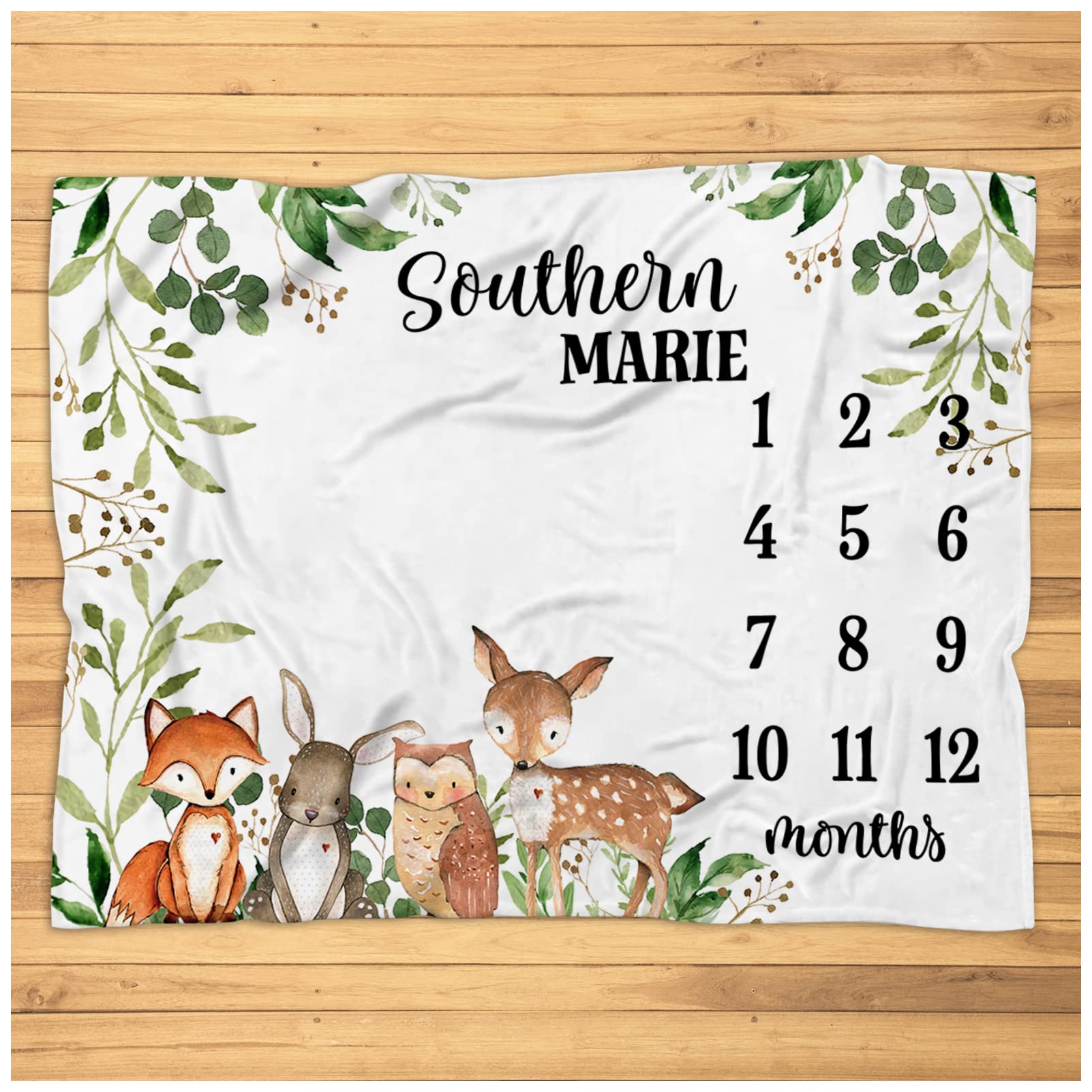Woodland Monthly Blanket Monthly Growth Tracker Fleece Fox Blanket, Newborn Woodland Gift Blanket Watch Me Grow Baby Boy Nursery Blanket, Super Soft Plush Woodland Fleece Blanket for Baby 30x40