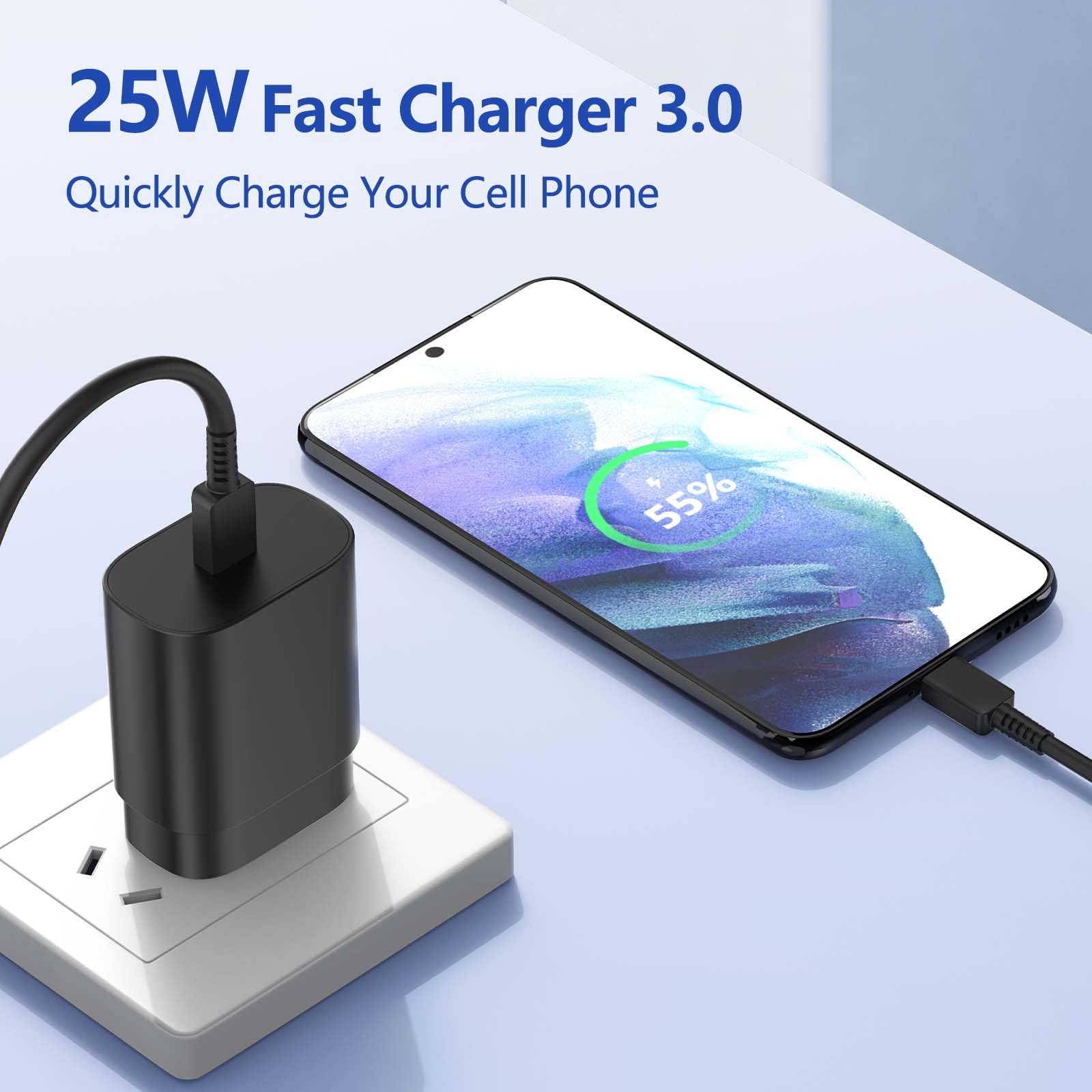 Esneer Samsung 25W Fast Charger, 10 Ft USB C Fast Charging Cable, Android Fast Charger,Suitable for Samsung Galaxy S23 Ultra/S23/S23+/S22/S22 Ultra/S22+/S21(3 Pack)