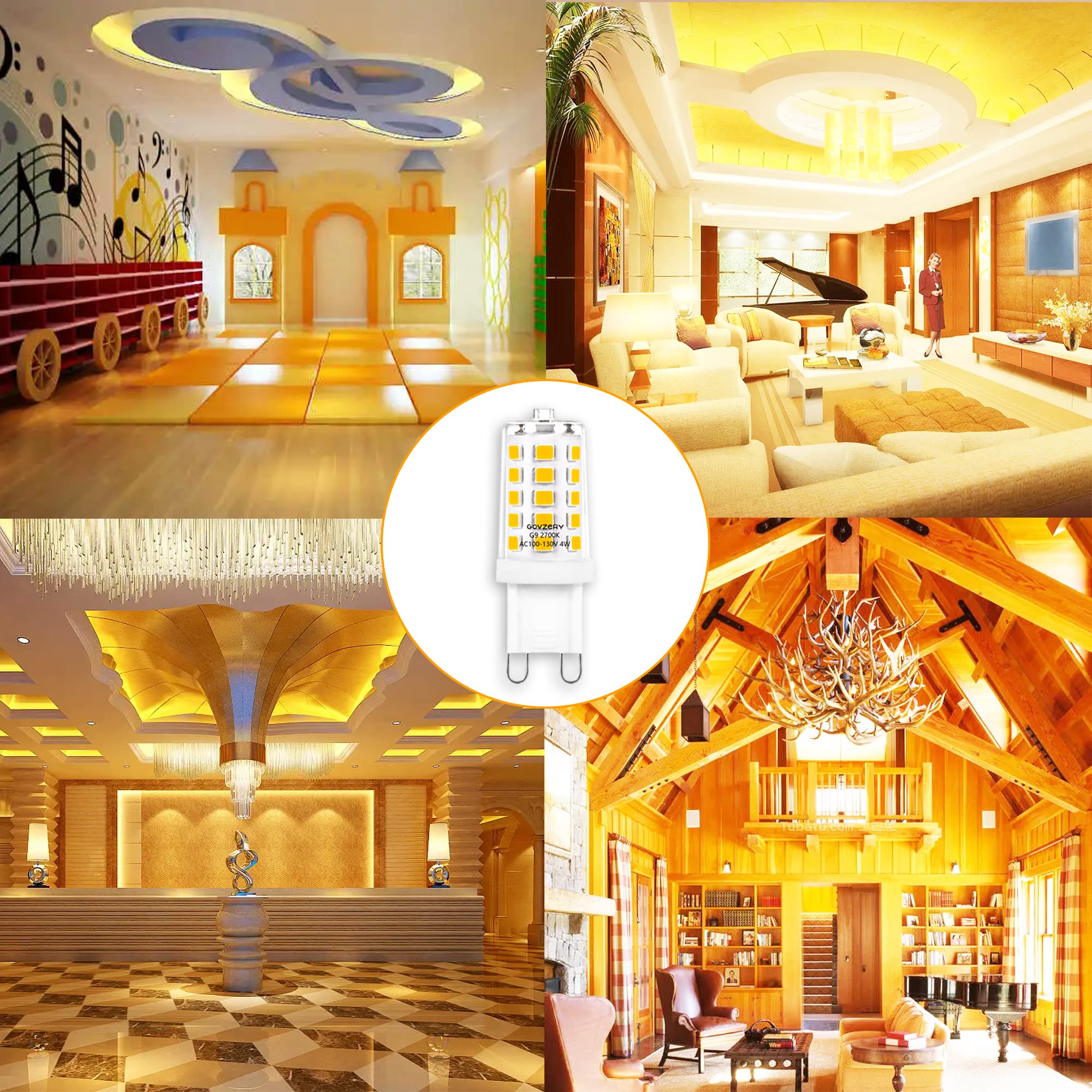 GOVZERY G9 LED Light Bulb Dimmable 2700K Warm White G9 Ceramic Lamp Bulb 4W Equivalent to 40W Halogen Bulb,AC120V(AC100-130V) 450 Lumens No-Flicker,for G9 Base Chandelier Bulbs Replacement,Pack of 12