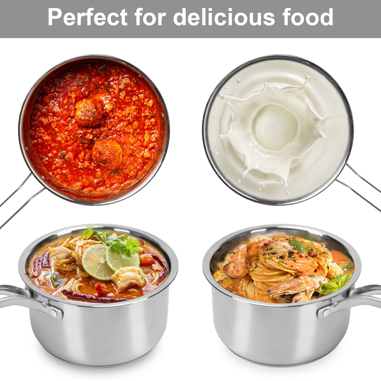 HOXHA Sauce Pot, 1.5 Quart Nonstick Saucepan,304 Stainless Steel Saucepan with Lid, Universal Milk Pot, Multipurpose Pot for Kitchen Home Restaurant
