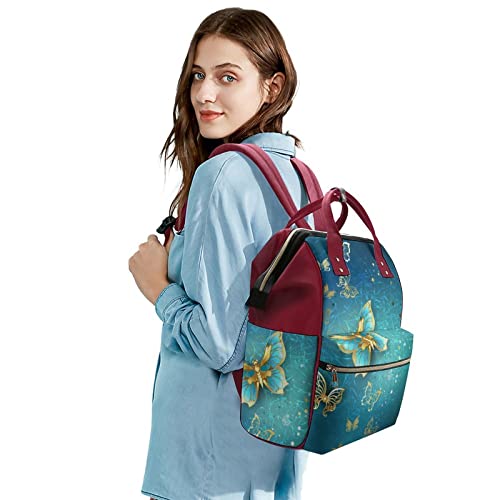 Luxury Gold Butterflies Diaper Bag Backpack Large Capacity Mommy Bags Multifunction Nappy Bag Travel Back Pack Red-Style