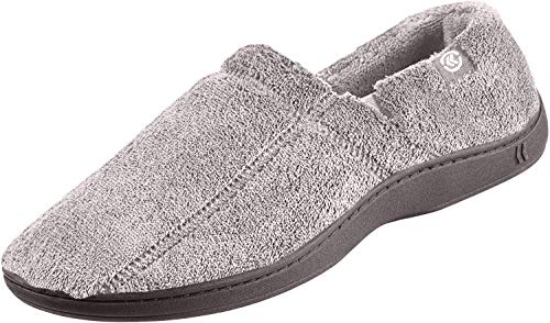 Isotoner Men's Microterry Slip On Slipper Flat Sandals, Charcoal, 9.5