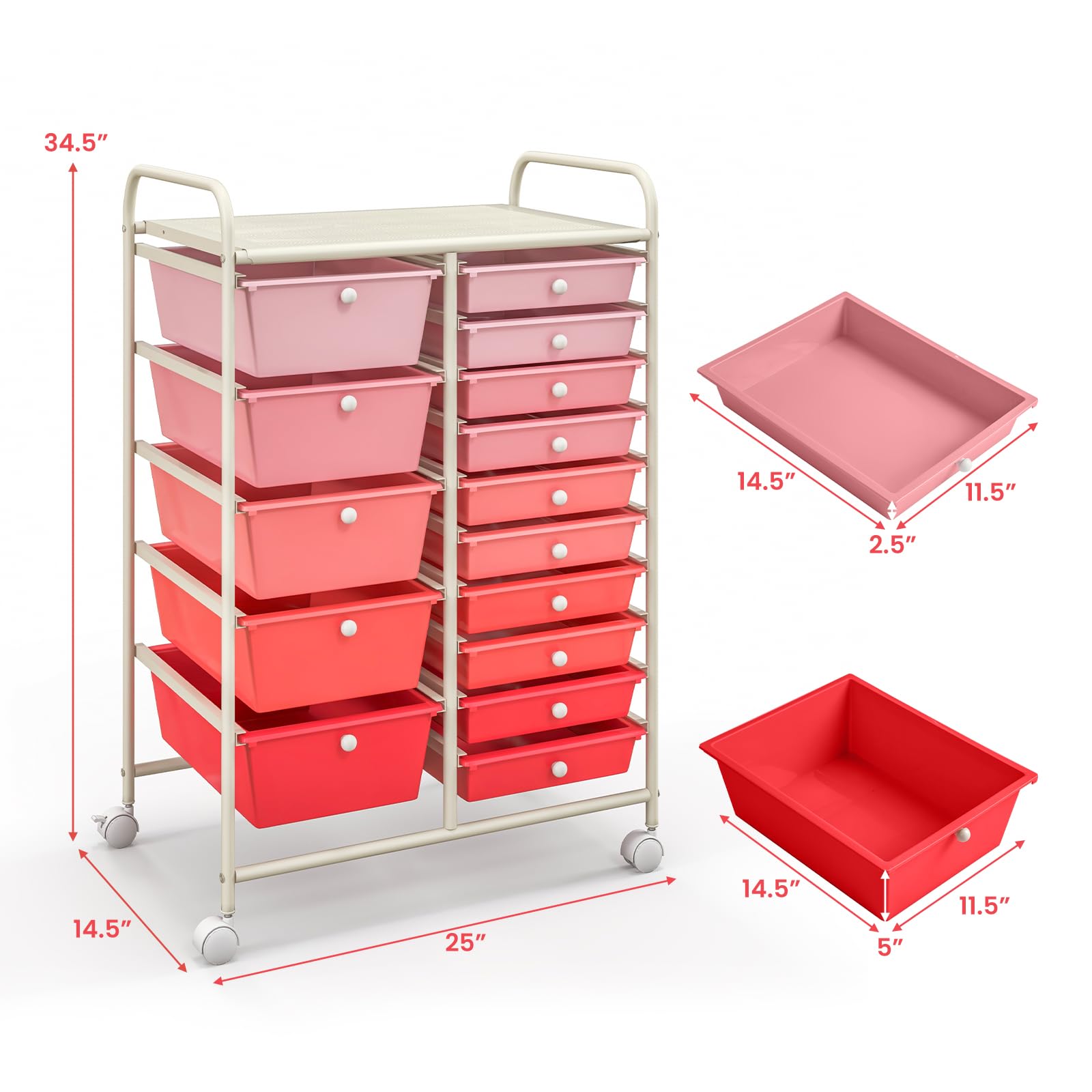 Giantex 15 Drawers Rolling Cart, Classroom Organizers, Storage Cart with Wheels, for Teacher Office Home School Supplies Tool Craft Art Paper