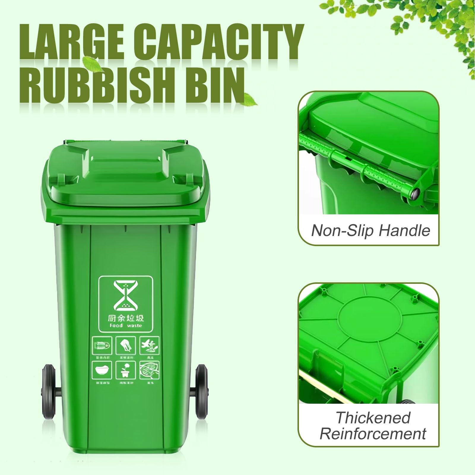PSYBRYTHIA Large Outdoor Garbage Can Wastebasket with Lid & Resistant Wheels, 100L 120L 240L Large Capacity Commercial Trash Can for Patios, Kitchens, and Outdoor Entertaining(Blue)