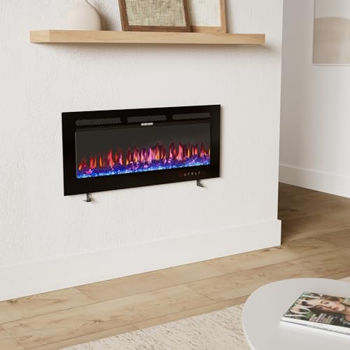 Home4me 36" Electric Fireplace, Wall Mounted and Recessed Fireplace Heater, 750/1500W Freestanding Linear Fireplace, Adjustable Flame Color, Touch Screen,Remote Control with Timer, Low Noise