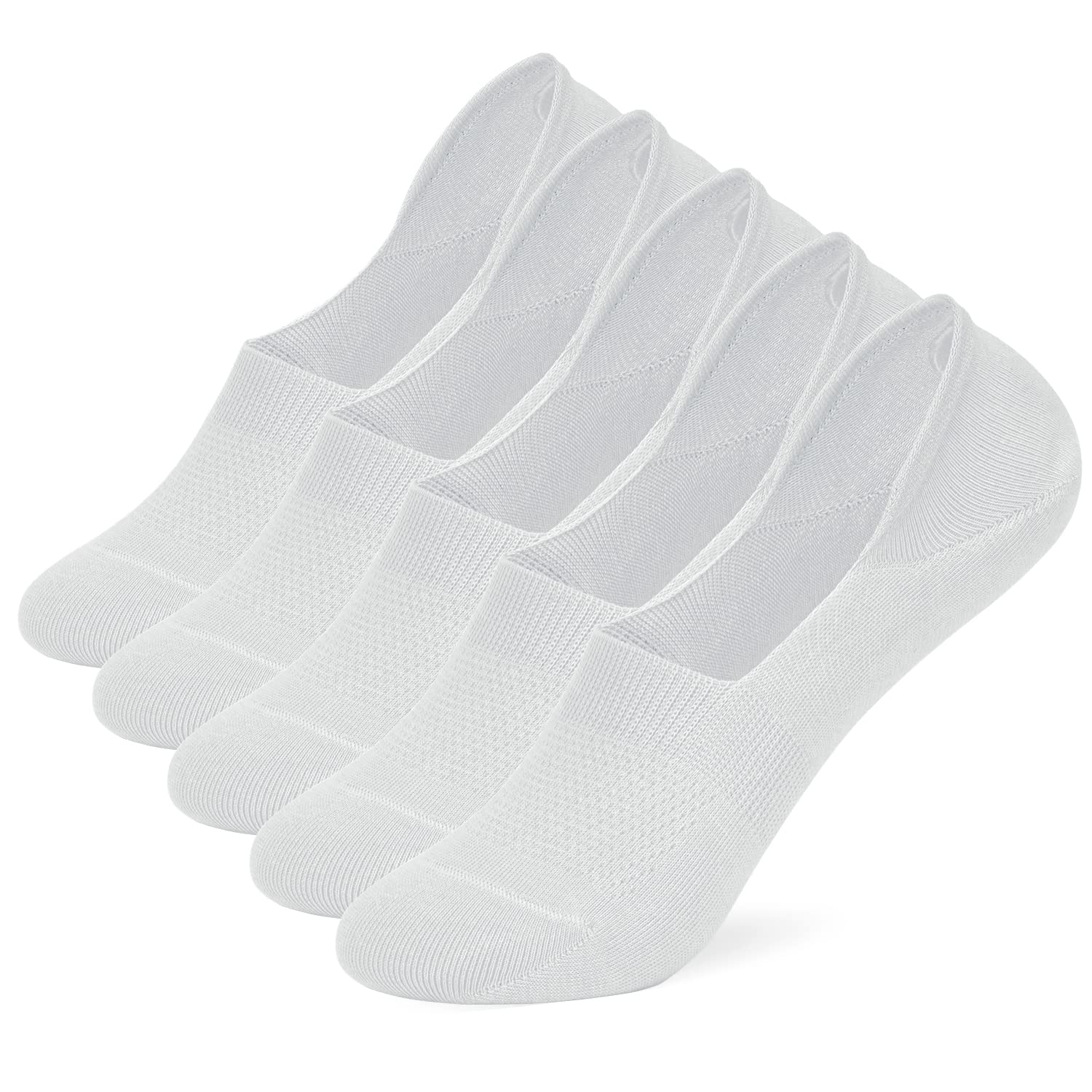 Hi Clasmix No Show Socks Womens Low Cut Breathable Liner Non Slip for Flats Boat Invisible Summer Hidden Socks (5 Pairs White)