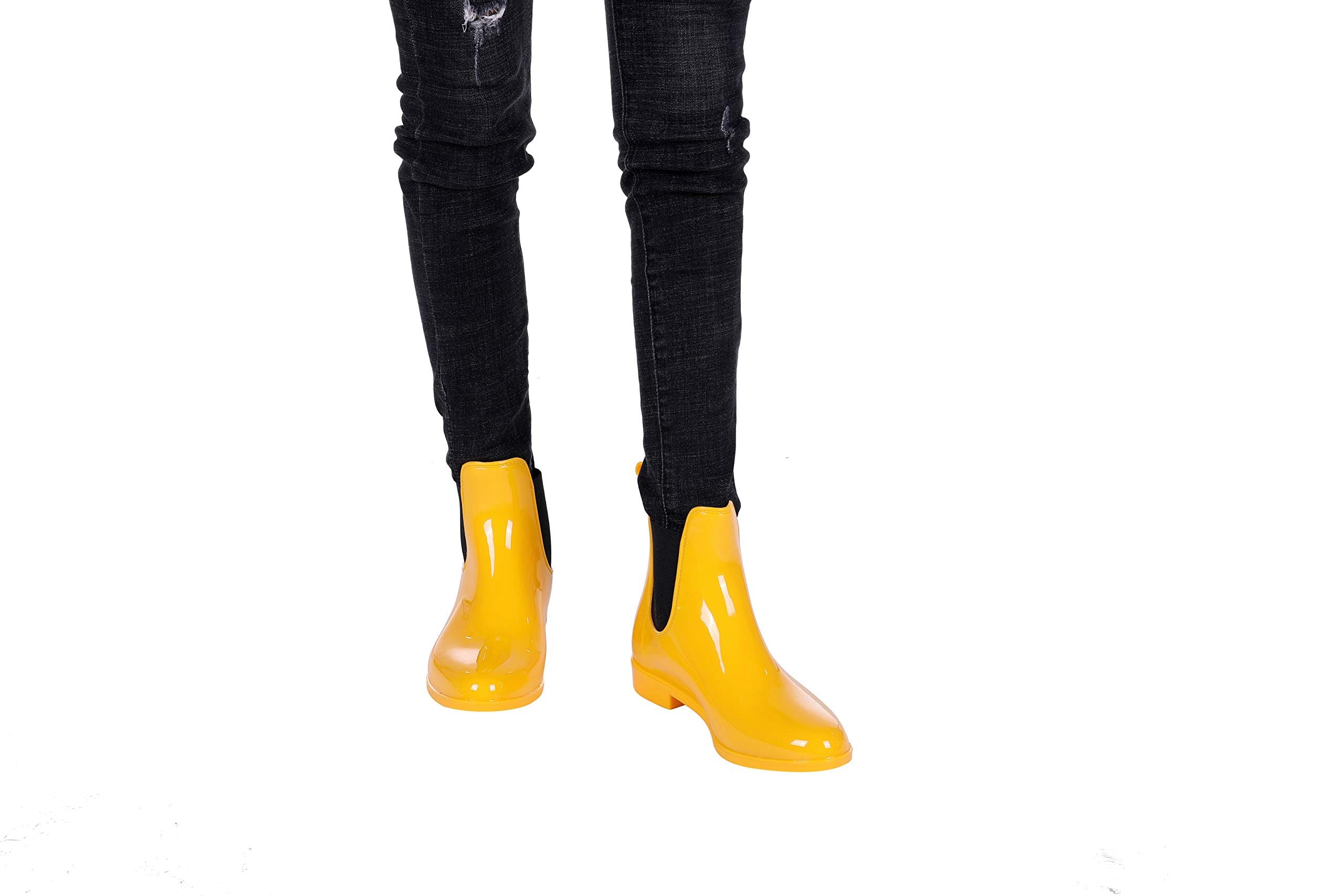Evshine Women's Short Ankle Rain Boots Lightweight Chelsea Rain Boots Rubber Waterproof Booties, Yellow (EU40