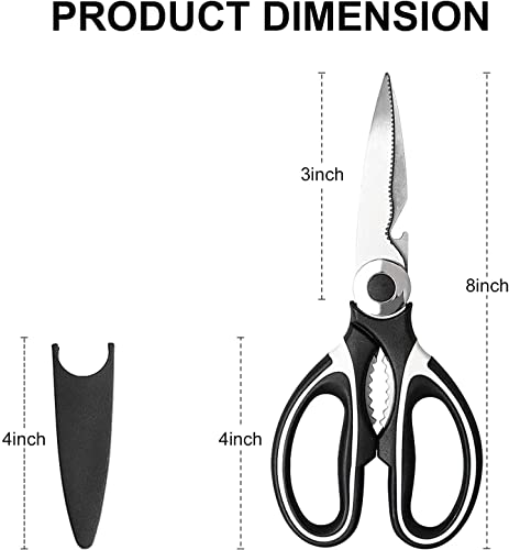 Kitchen Shears Multi Purpose Strong Stainless Steel Kitchen Utility Scissors with Cover Poulry,Fish, Meat, Vegetables Herbs, Bones, Dishwasher Safe (Black)