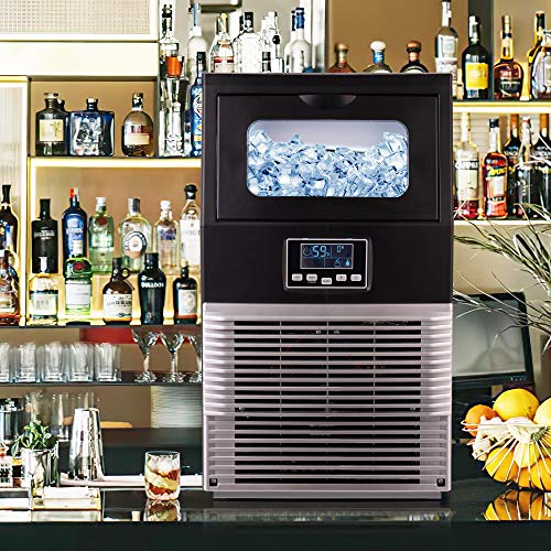 LEO11EE Freestanding Commercial Ice Maker Machine 66LBS/24H, Auto-Clean Built-in Automatic Water Inlet Clear Ice Cube Maker with Scoop, Ideal for Supermarkets Cafes Bakeries Bars Restaurants Home