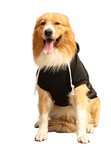 QWINEE Solid Drawstring Dog Hoodie Sweatshirt Dog Shirt Clothes for Small Medium Large Dogs Black M