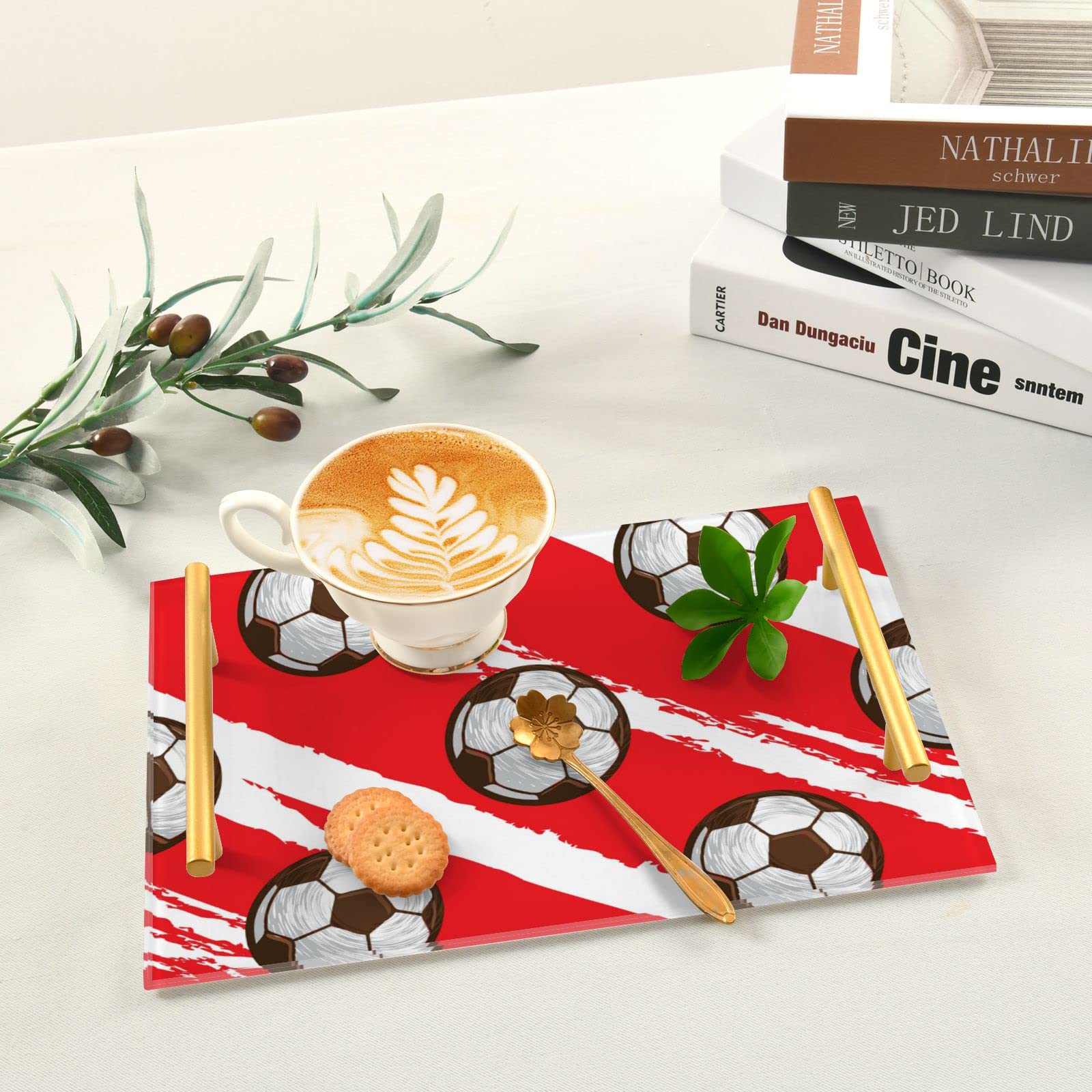 Football and Soccer Bathroom Vanity Tray for Countertop Decorative Trays with Handles Acrylic Hand Towel Tray for Shampoo Perfume Home Decor