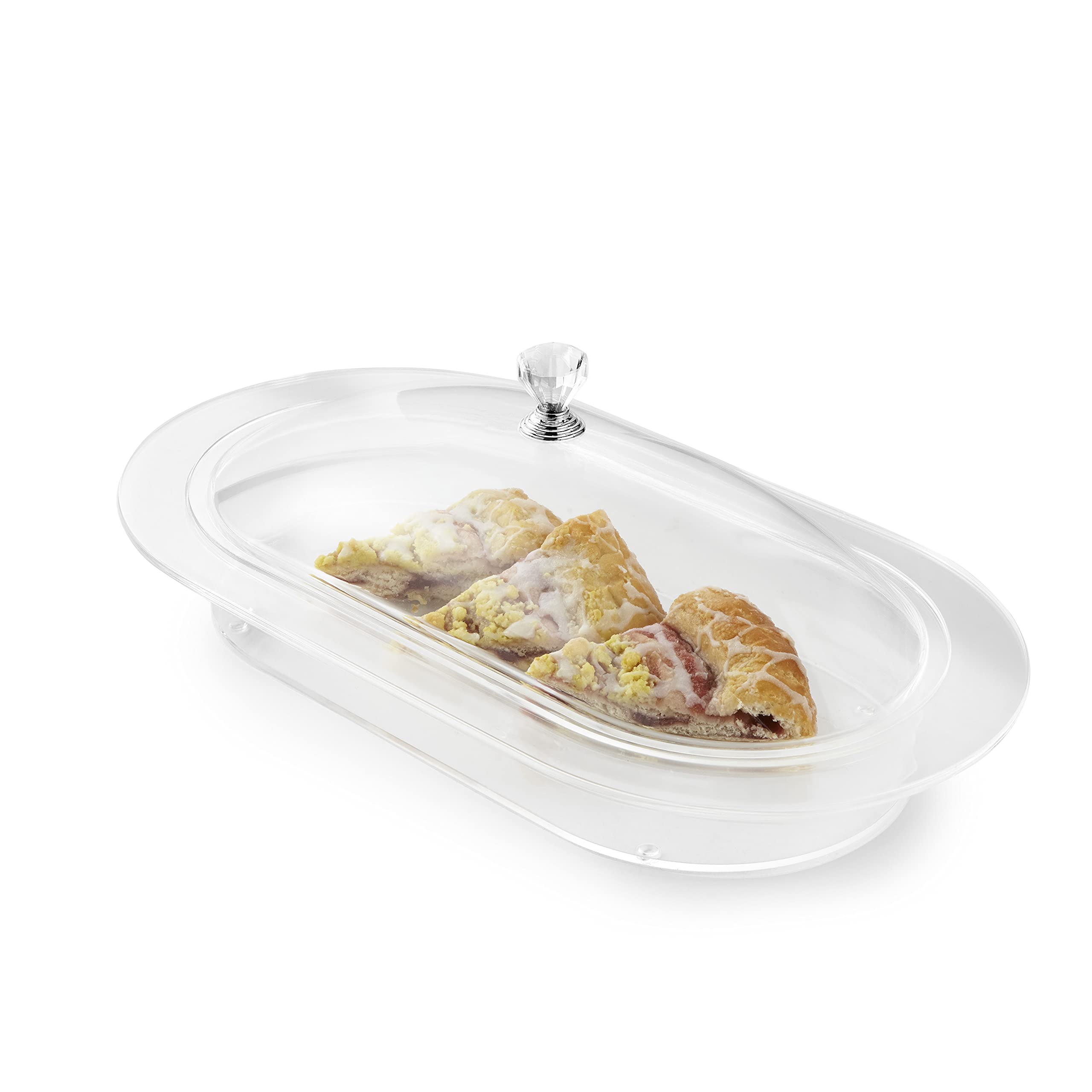 Huang Acrylic Clear Covered Oval Serving Food Tray | Servware with Lid Used for Appetizers, Snacks, and Shareable Entries | Perfect for Parties, Holidays, Celebrations, or Everyday Use