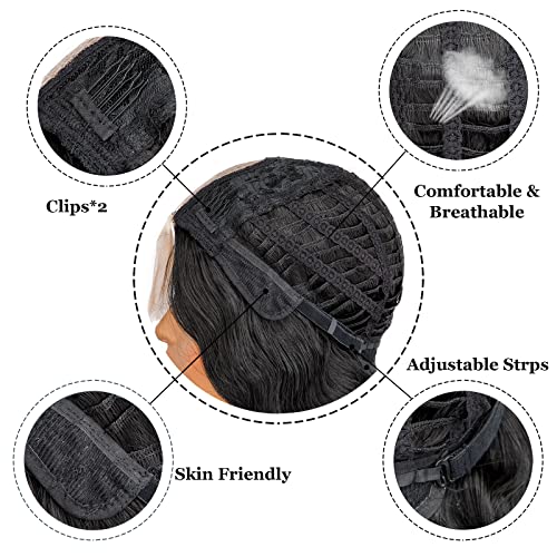 Flvaco 30'' Synthetic Curly Wig for Women, Deep Wave Lace Front Wig and Long Black Wig for Women Daily Use with 4" Simulated Scalp (Black)