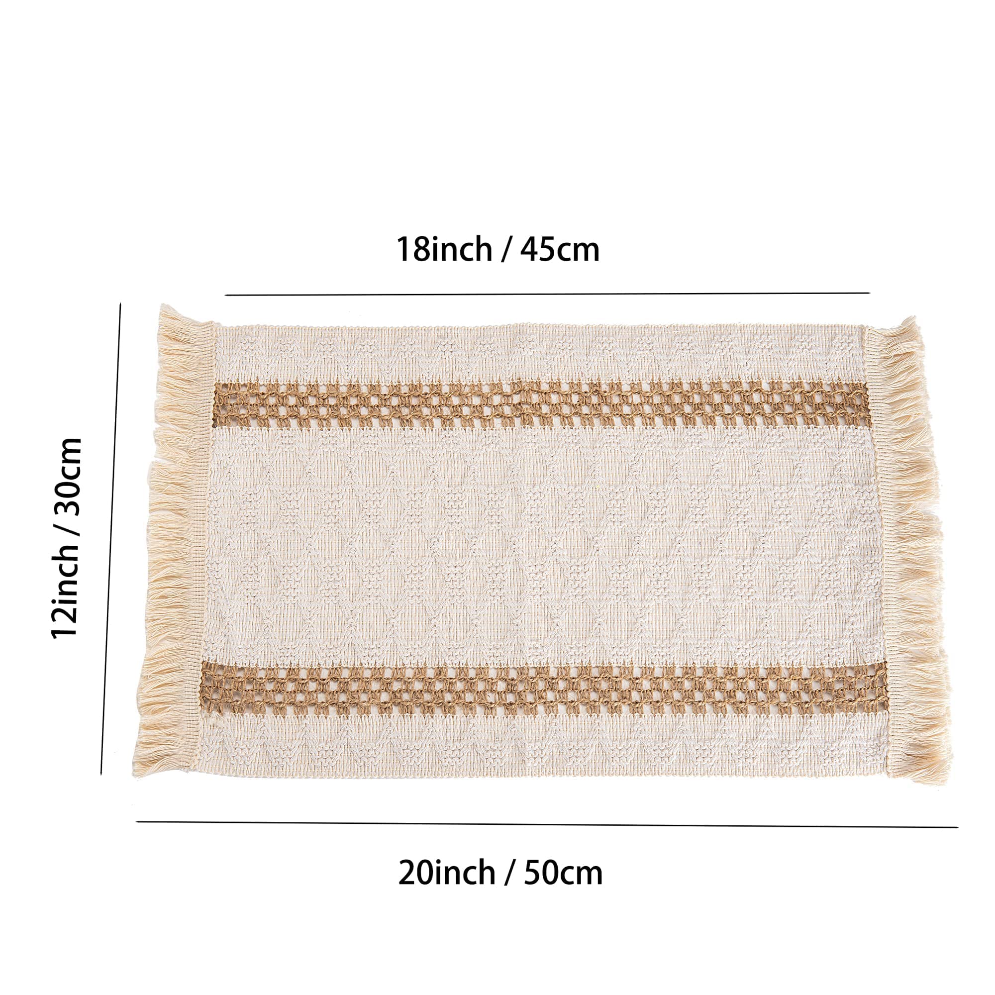 Eiyye Cotton Macrame Placemats Woven Placemats Rustic Jute Placemat Tassels Beige Boho Placemats Rectangular Placemats Linen Dining Table Mats 4-Pieces, 12x18 inches (Beige)