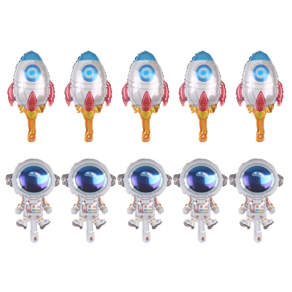 NOLITOY Astronaut Aluminum Balloon 10pcs Foil Mylar Balloon Rocket Foil Balloons for Kids Birthday Space Themed Party Decoration