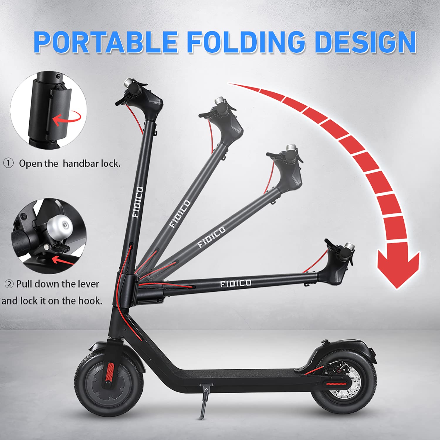 FIDICO Electric Scooter, 350W Brushless Motor, 10’’ Solid Tires, Up to 18 MPH & 20 Miles Range, Folding Commuter Electric Scooter for Adults (Black)