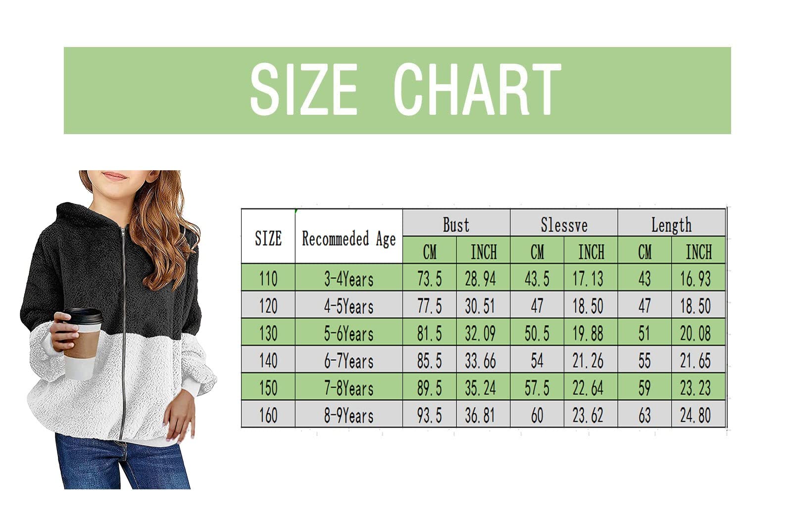 ZHICHUANG Girls Fall Winter Hooded Sweatshirt Leopard Wool Warm Zipper Neck Pockets Pullover Coat 3-9 Years (Black, 7-8 Years)