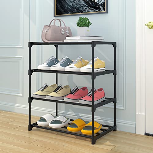 LODFHLL 4-Tier Small Shoe Rack,Narrow Shoe Rack Storage Stackable Sturdy Metal Standing Shoe Shelf Organizer for Closet,Entryway,Hallway