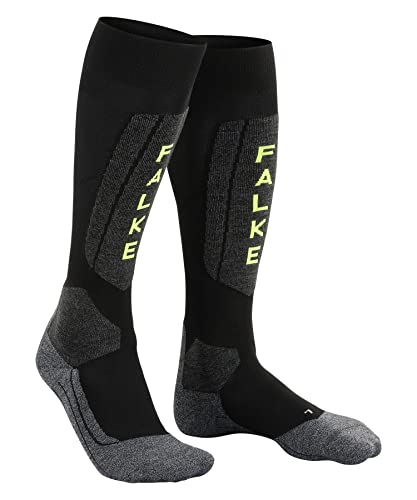 FALKE Men's SK5 Ski Socks, Silk, Knee High, Ultra Light Cushion, Breathable Quick Dry, Winter Athletic Sock, Black (Black-Lightning 3171), 12.5-13.5, 1 Pair