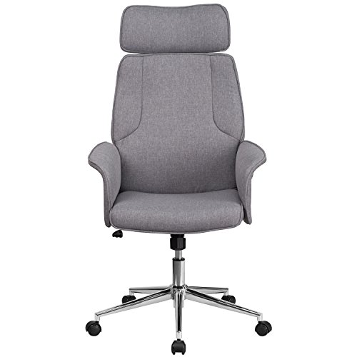 Flash Furniture High Back Gray Fabric Executive Swivel Office Chair with Chrome Base and Fully Upholstered Arms