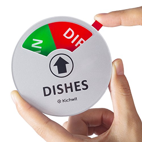 Kichwit Clean Dirty Dishwasher Magnet with The 3rd Option “Empty”, Non-Scratch Strong Magnet Backing & Residue Free Adhesive, 3.5” Diameter, Silver