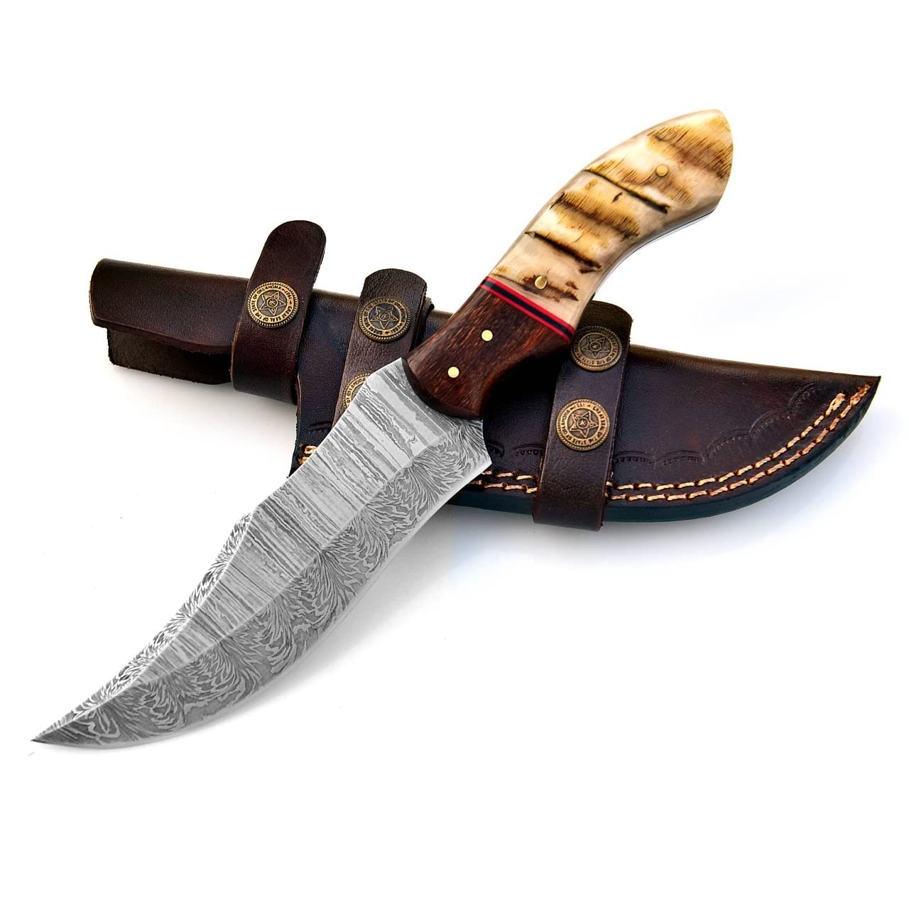 Grace Knives Hunting Damascus Steel Handmade Knife Fix Blade Knife 10 Inches with Leather Sheath G-155