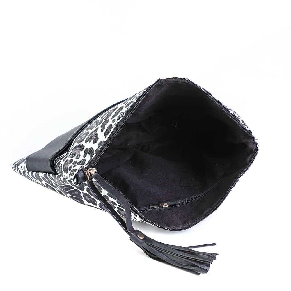 FASHLANLIKA Clutch Purses for Women Wristlet Purse Leopard Print Handbag Clutch Wristlet Bag (Black)