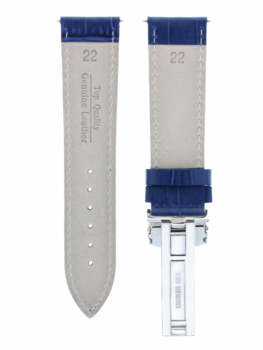 Ewatchparts 22MM LEATHER WATCH STRAP BAND COMPATIBLE WITH IWC PILOT PORTUGUESE + DEPLOYMENT CLASP BLUE