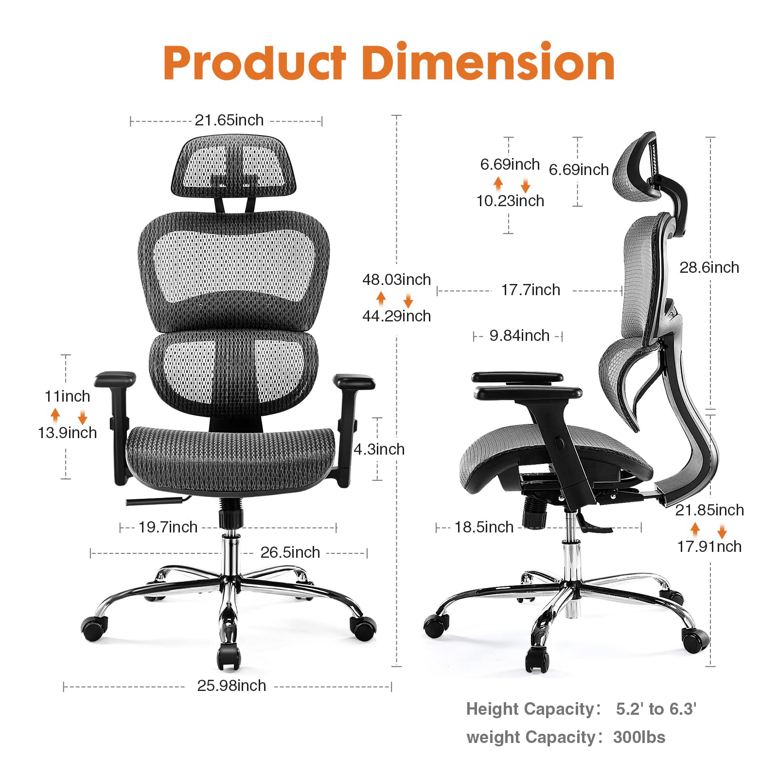 Ergonomic Office Chair,Large High Back Office Chairs Ergo3D Rolling Desk Chair with 4D Adjustable Armrest,3D Lumbar Support,Adjustable Headrest,Breathable Mesh Computer Gaming Executive Swivel Chairs