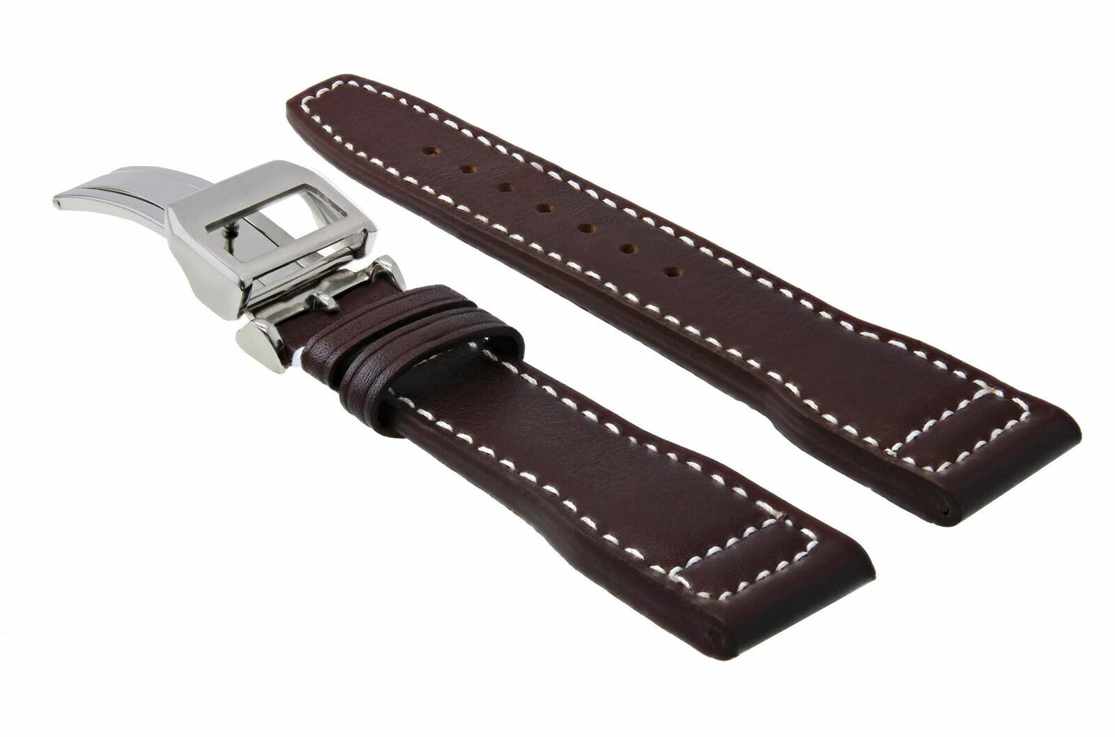 Ewatchparts 23MM LEATHER WATCH STRAP BAND COMPATIBLE WITH IWC PILOT PORTUGUESE TOP GUN SHINY CLASP BROWN
