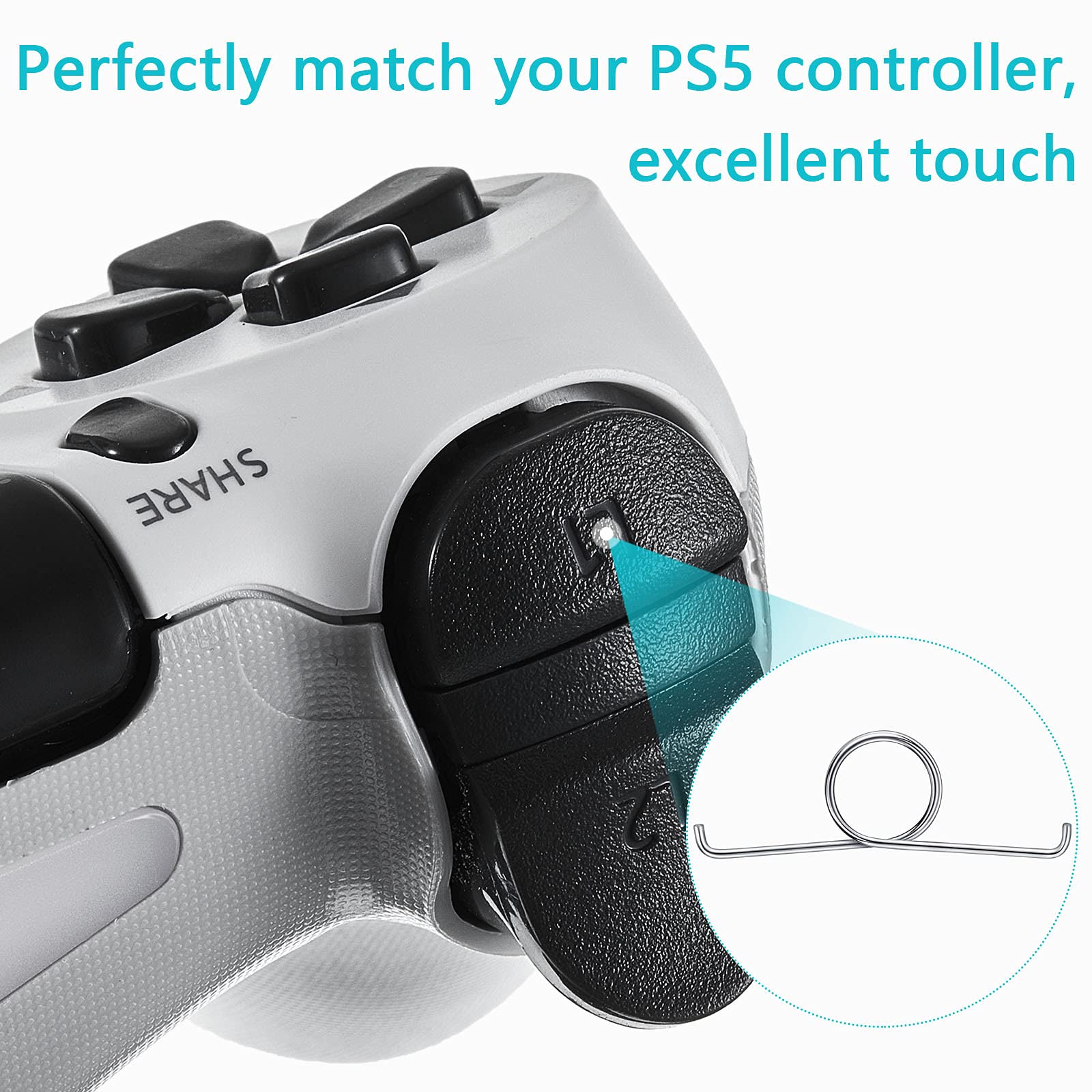 Ferraycle 50 Pieces Trigger Springs Replacement L2 R2 Controller Trigger Button Springs Silver Metal Trigger Compatible with Playstation PS5 Controller Parts Repair Kits Accessories