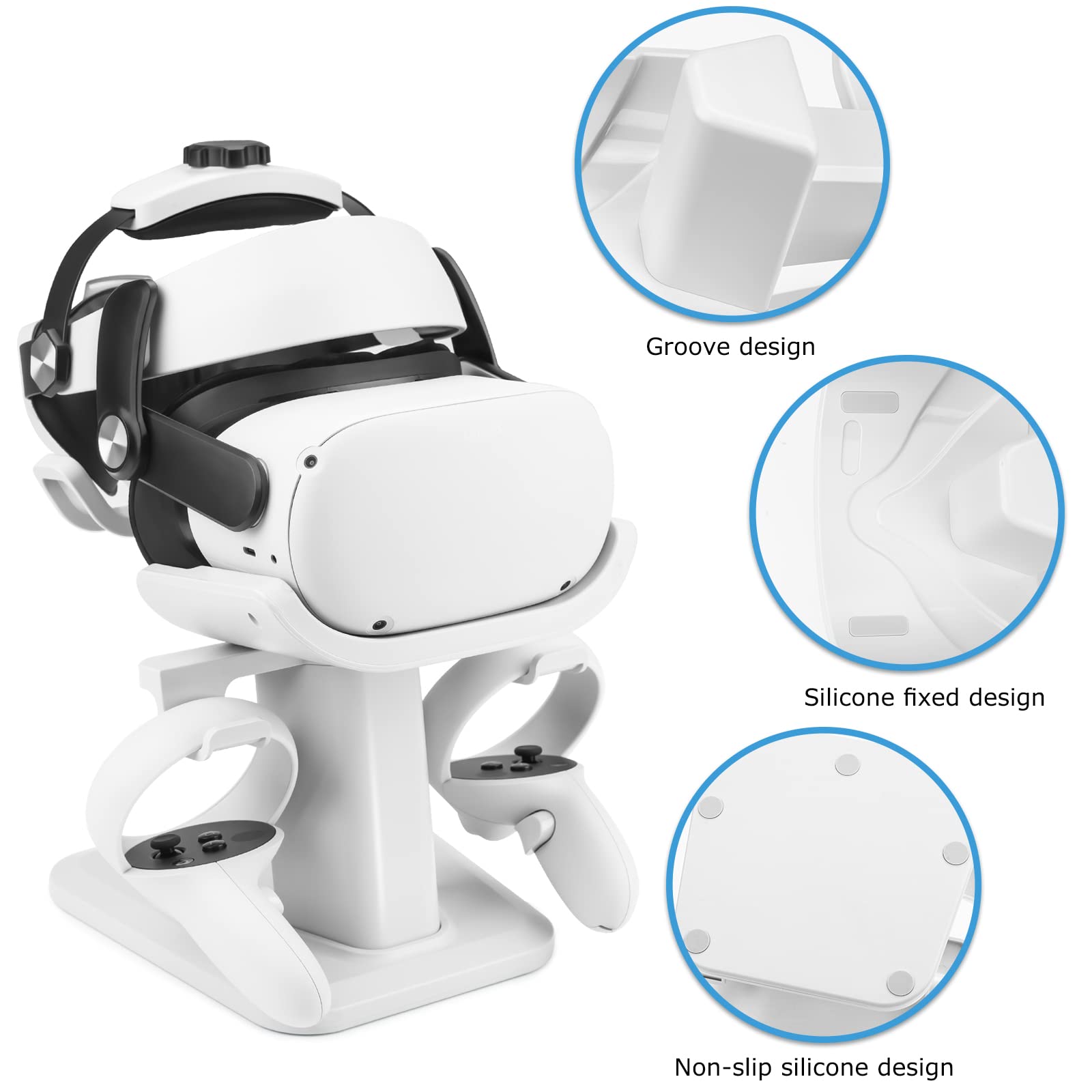 Head Strap with 5300mAh Battery Pack & VR Display Stand for Oculus Quest 2, Replacement Adjustable Strap for Quest 2 Elite Straps, VR Stand Display Holder and Controller Mount Station