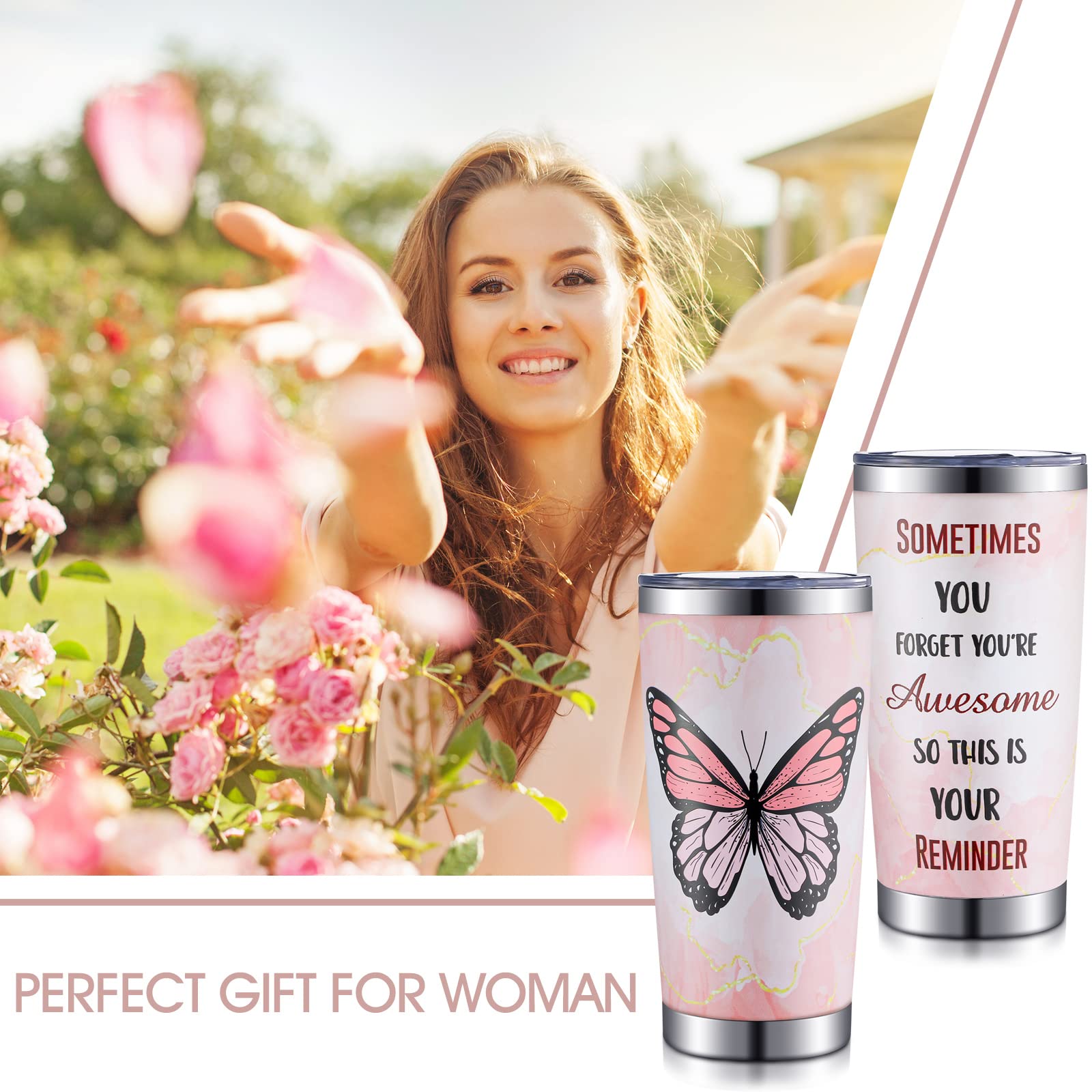 Funtery Valentine's Day Gifts 20 oz Pink Butterfly Tumbler Gifts for Women Nana Inspirational Birthday Gifts from Daughter Son Mom Gifts Mother's Day Pink Gifts Thank You for Mom Friends Wife
