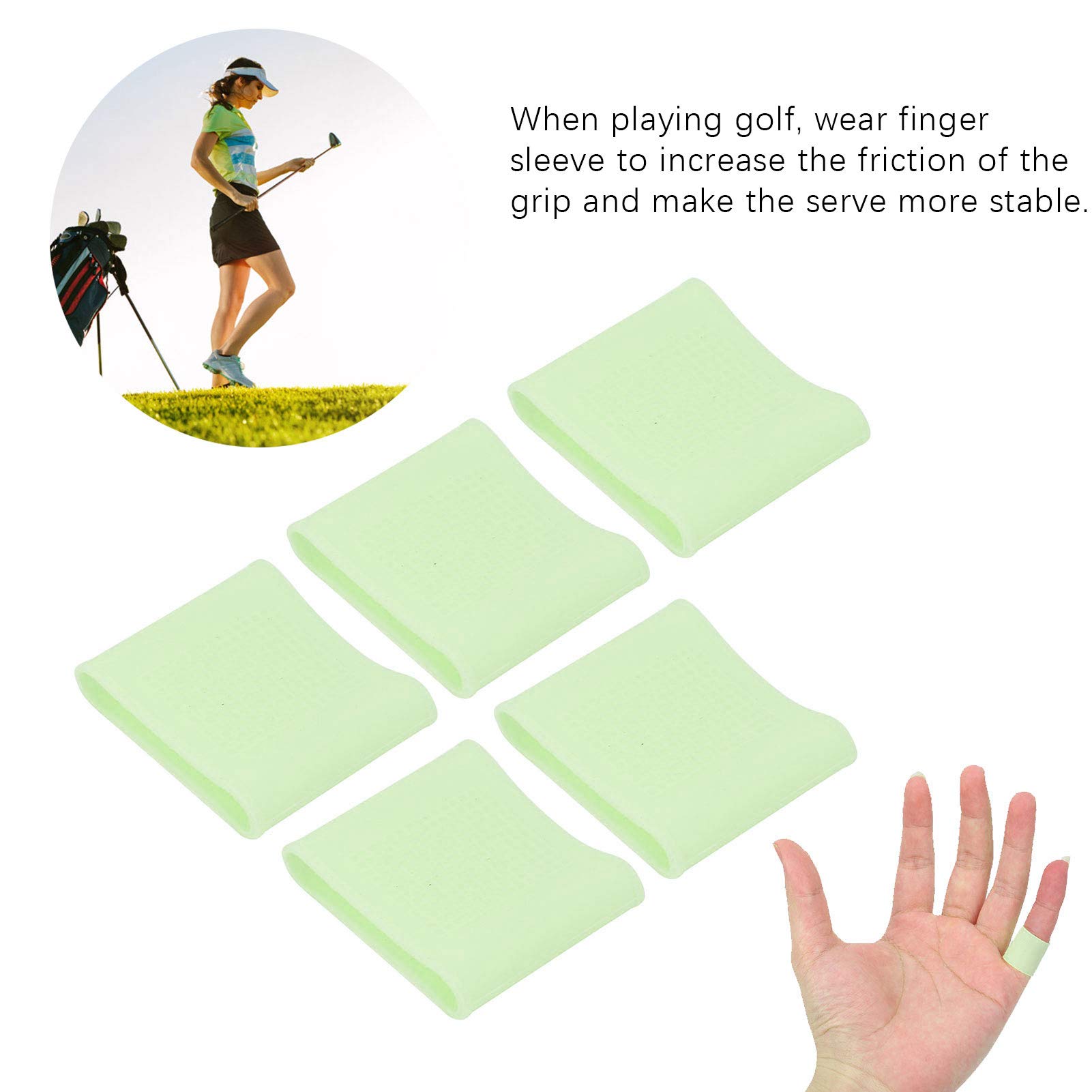 Dilwe 5pcs Finger Sleeve, Rubber Nonslip Golf Finger Sleeve Golf Accessory Specially Designed to Reduce Finger Injuries(Ladies-Light Green)