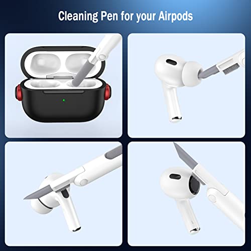 R-fun Airpods Pro 2nd/1st Generation Case Cover (2022/2019) with Secure Lock, Music Headset Earphone Protective Case Cover with Cleaning Kit Compatible for Apple Airpods Pro case, Black & Red