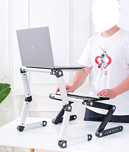 Ergonomic Portable Laptop Table Desk Stand Foldable Lap Tray for Bed Sofa Fully Adjustable Height and Angle Laptop Riser with USB Fans for Work from Home or Travel(Silver)
