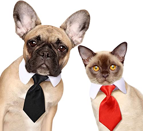 Puppy Kitty Bow Tie,Adjustable Pet Dog Cat Formal Tie, Necktie Pet Accessories Pet Tuxedo Costume 2 Pack Red+Black (Large)