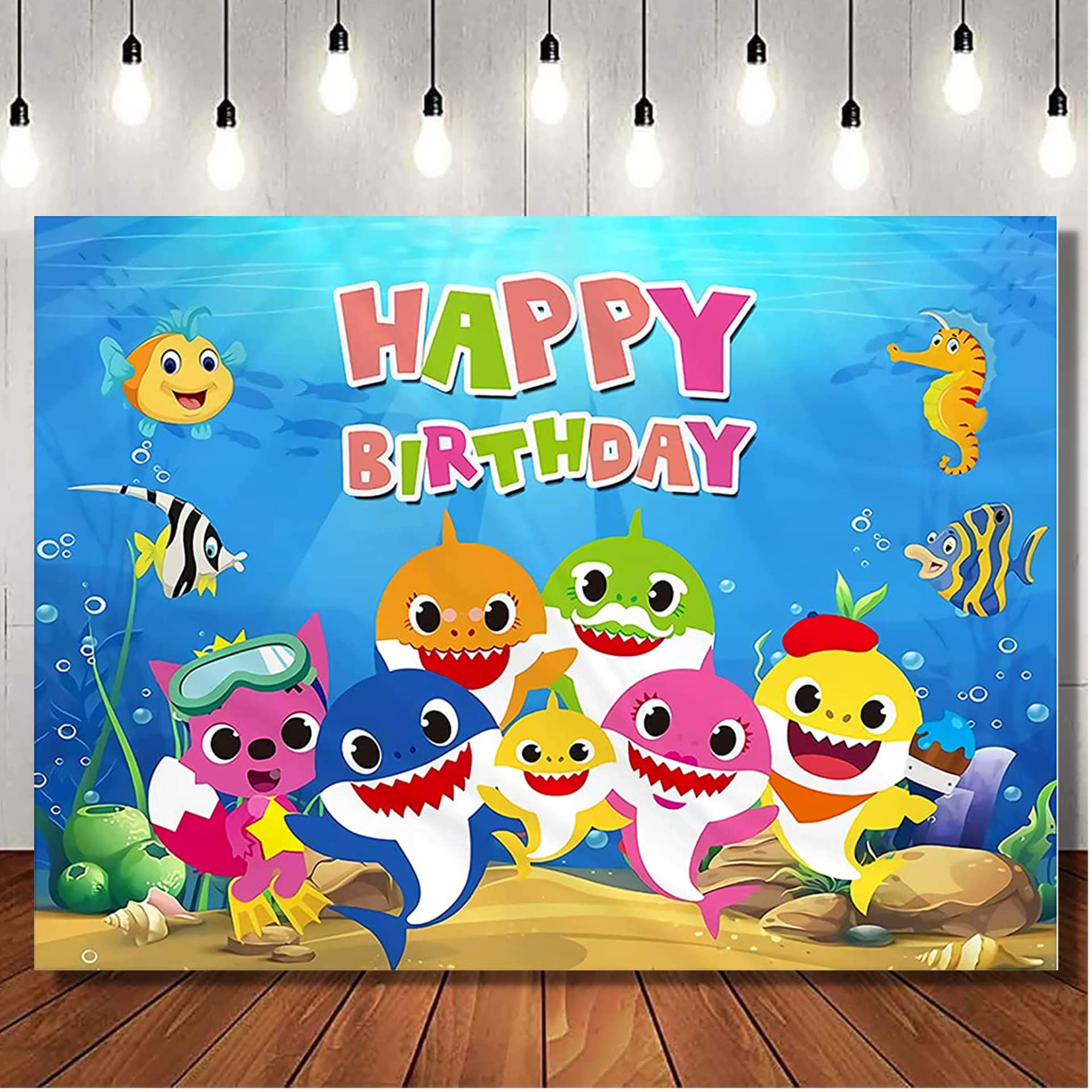 FUNTON Baby Shark Backdrop, Baby Shark Party Supplies, Baby Shark Birthday Decorations (5x3 FT)β¦