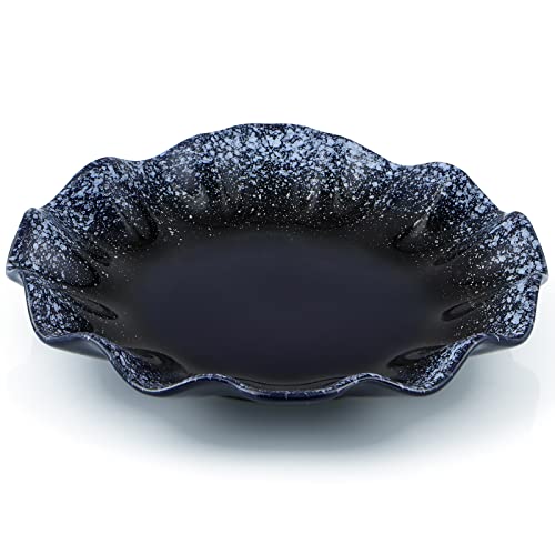 Sanbege Ceramic Decorative Dish, 10" Centerpiece Decor Tray, Jewelry Holder Plate with Ruffle Edge for Entryway, Kitchen, Bedroom, Living Room Decoration (Blue)