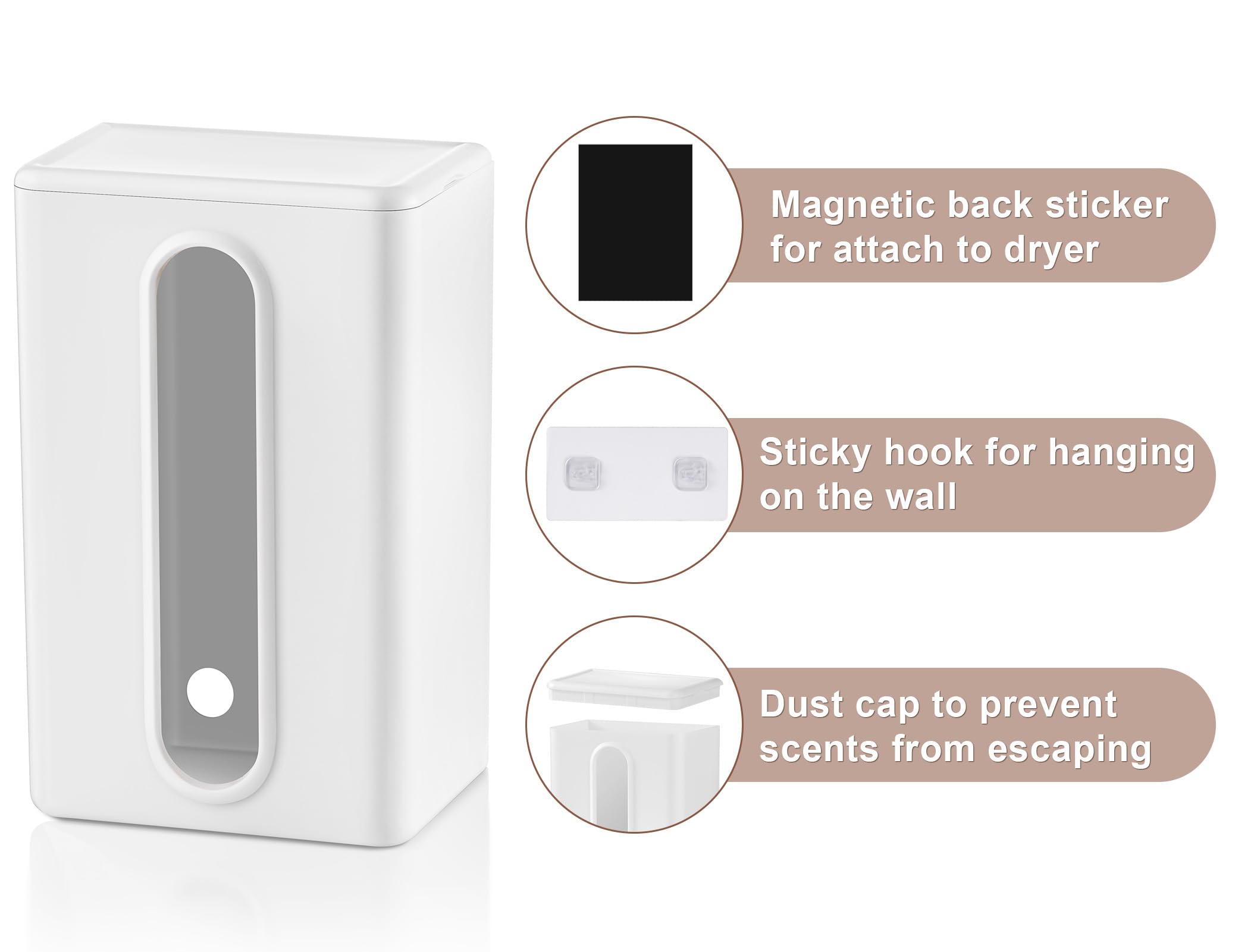 SUBEKYU Magnetic Dryer Sheet Holder for Laundry Room, Dryer Sheet Container,Dryer Sheet Dispenser,Wall Dryer Sheet Box for Laundry Organization and Storage,Plastic Fabric Sheet Holder with Lid,White