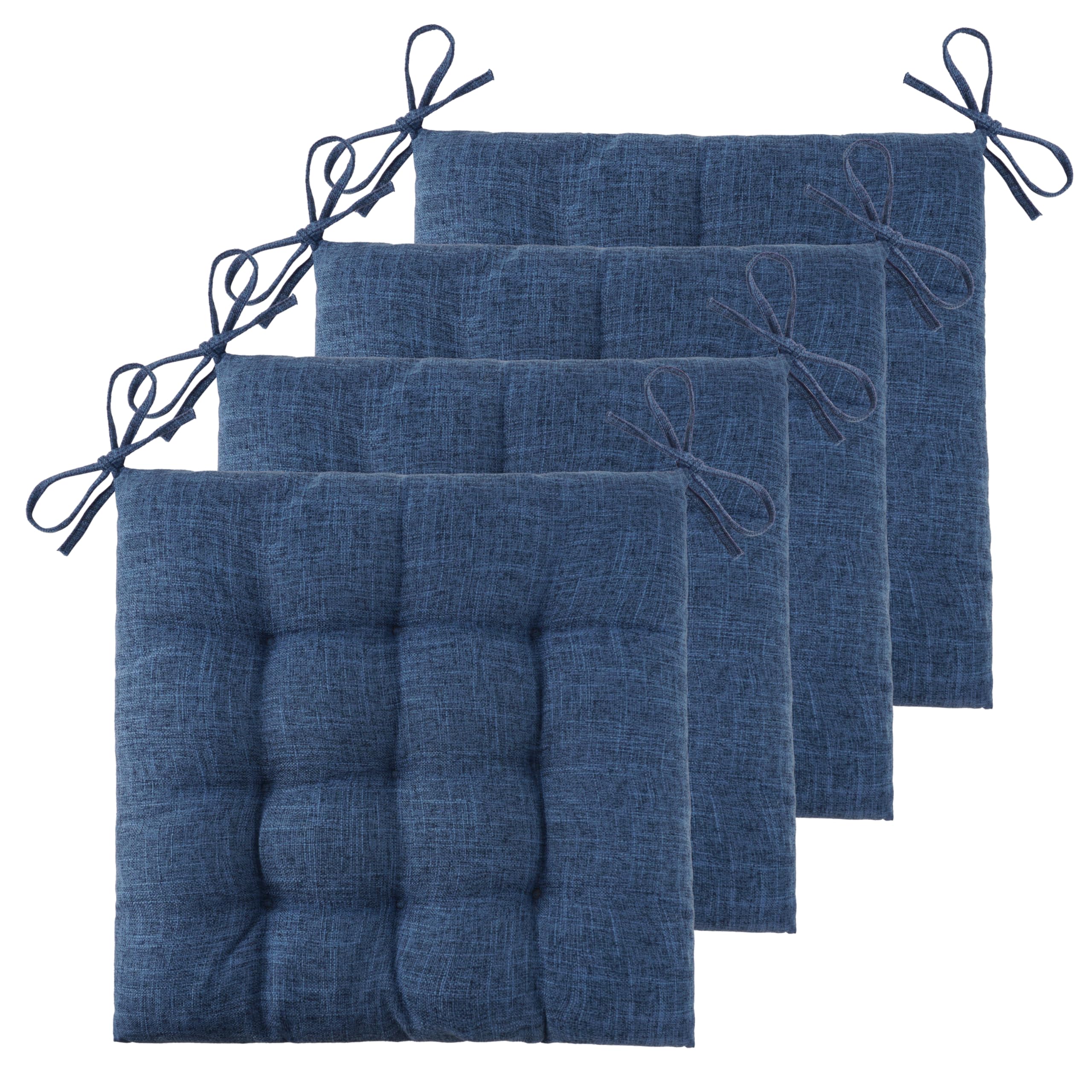 FlyGulls Chair Cushions for Dining Chairs Set of 4 Square Seat Cushion 18"x18" Office Chair Cushion Thick and Soft Kitchen Chair Pads with Ties, Navy