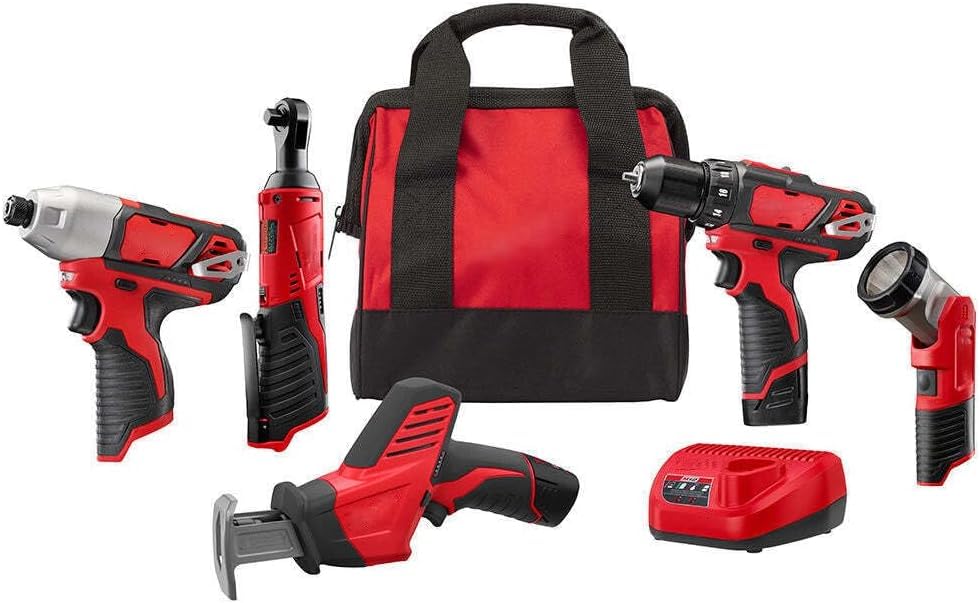 Power Tool Combo Kits,For Milwaukee Tools Combo Kit Milwaukee 2498-25 M12 12v Cordless Lithium-Ion Compact 5 Tool Combo Kit,Drill Driver,Impact Driver,Ratchet,Hackzall, Led Work Light
